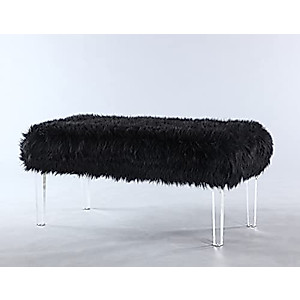 Iconic Home Trento Modern Contemporary Faux Fur Acrylic Leg Bench, Black