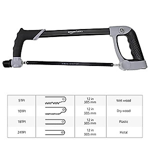 Amazon Basics 4-Piece Bi-Metal Hacksaw Blade Set - Includes 5 TPI, 10 TPI, 18 TPI & 24 TPI (12-inch)
