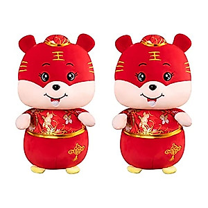Cabilock 2pcs Suit Toy: Goodie Animal with Decorative Adorable Zodiac Festival Year New for Kids Bedroom Toy Bag Plush of Fluffy Ornament Decoration Doll Design Blessing Decor
