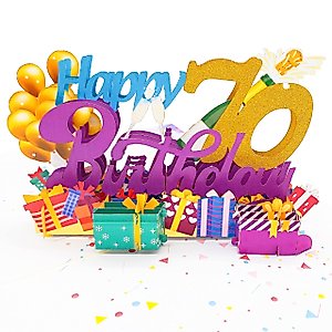 Liif Happy 70th Birthday Pop Up Card, 70 Birthday Card For Women, Men, Mom, Dad | Glitter 70 | With Message Note & Envelop | Size 8 x 6 Inch
