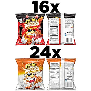 Cheetos Popcorn, Cheddar & Flamin' Hot Variety Pack, 0.625 Ounce (Pack of 40)