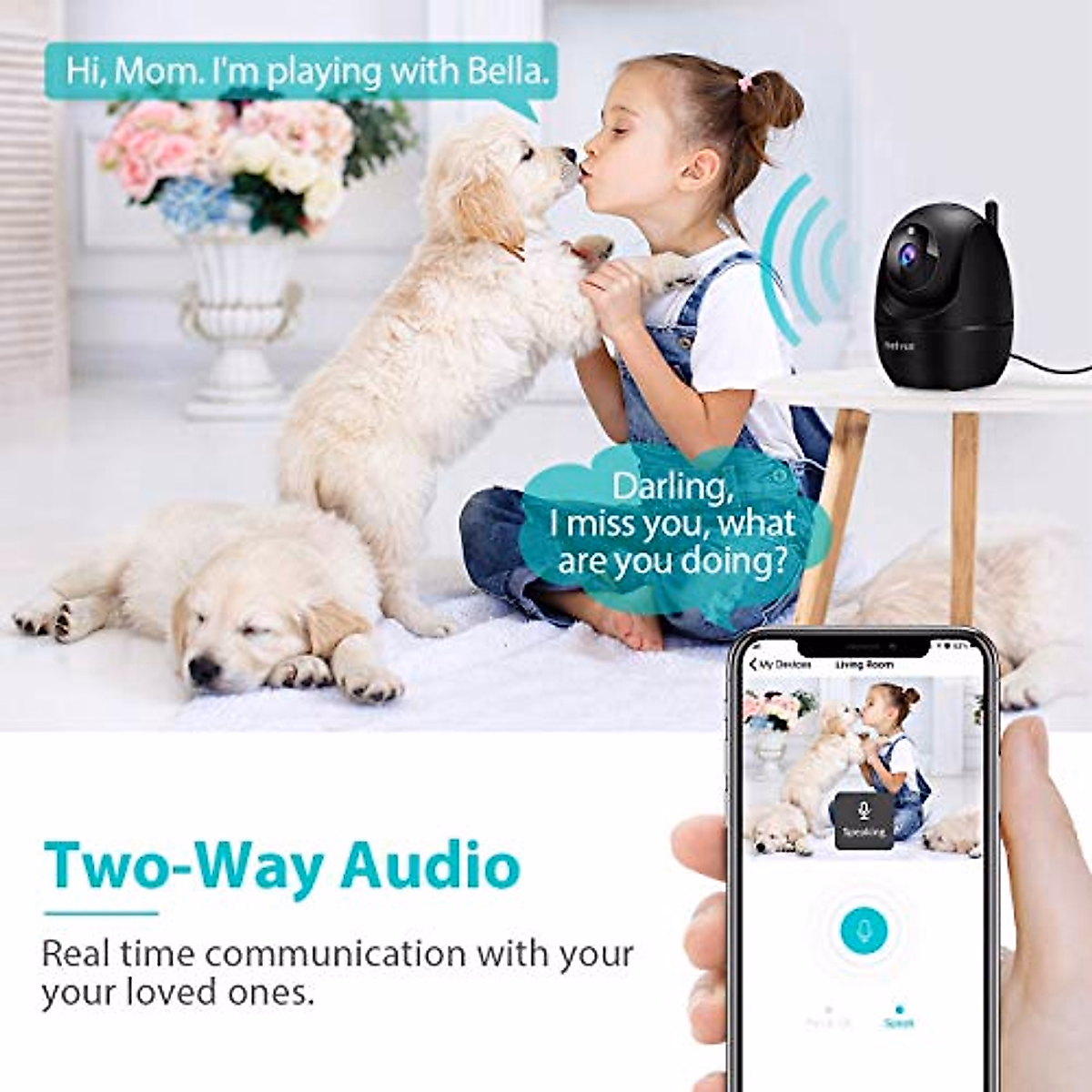 NETVUE Indoor Camera, 1080P FHD 2.4GHz WiFi Pet Camera, Home Camera for Pet/Baby, Dog Camera 2-Way Audio, Indoor Security Camera Night Vision, AI Human Detection, Cloud Storage/TF Card, Black