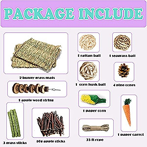 PStarDMoon Bunny Grass Mat with Small Animal Chew Toys Woven Bed Mat for Small Animals Rabbit Bedding Nest Chew Toy Bed Play Toy for Rabbits Chinchilla Hamsters Guinea Pigs Gerbils Groundhog…