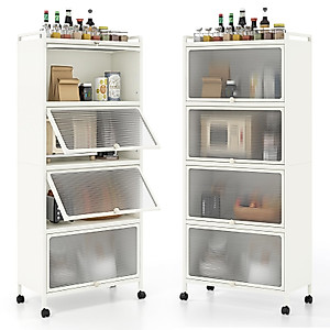 Giantex 5-Tier Kitchen Storage Cabinet, Mobile Microwave Stand with Flip-up PC Doors, Freestanding Kitchen Bakers Rack with 4 Rolling Casters, for Dining Room, Living Room and Study (White)