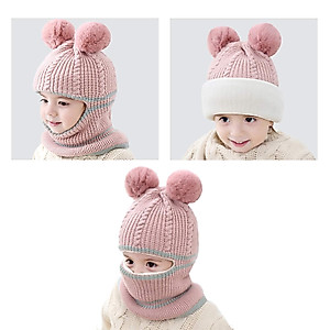 Kids Winter Hat Scarf Mitten Set, Unisex Infant Toddler Baby Girls Hat Scarf 2-5T (Pink)