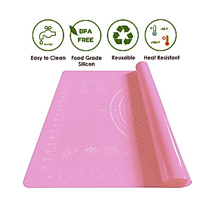 Pink Silicone Baking Mat Pastry Mat For Rolling Out Dough Pastry Pie Crust and Fondant Nonstick Thick Large 25” X 18” With Measurement, BPA Free Non stick Non Slip and Easy to Clean Reusable