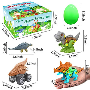 Easter Eggs Filled with Dinosaur Toys for Kids Boys Girls, 9 Pack Easter Basket Stuffers Fillers Prefilled with 4 PCS Take Apart Building Dino Toys 3 PCS Pull Back Cars 12PCS Mini Dino
