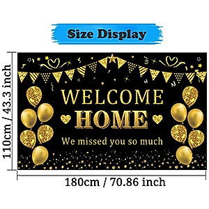 Trgowaul Welcome Home Banner Decorations, Black Gold Welcome Home Backdrop, We Missed You So Much Party Decor, Family Reunion Patriotic Military Homecoming Returning Party Supplies