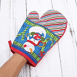OUNONA Christmas Snowman Oven Mitts Heat Resistant Set of 3