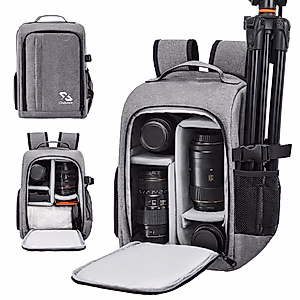Golkcurx Camera Bag for DSLR/SLR Cameras，Camera Backpack Waterproof for Photographers Grey S