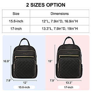 LOVEVOOK Laptop Backpack for Women, 17.3 Inch, Water Resistant, Lightweight, USB Charging, Quilted Commuter Backpack, Black