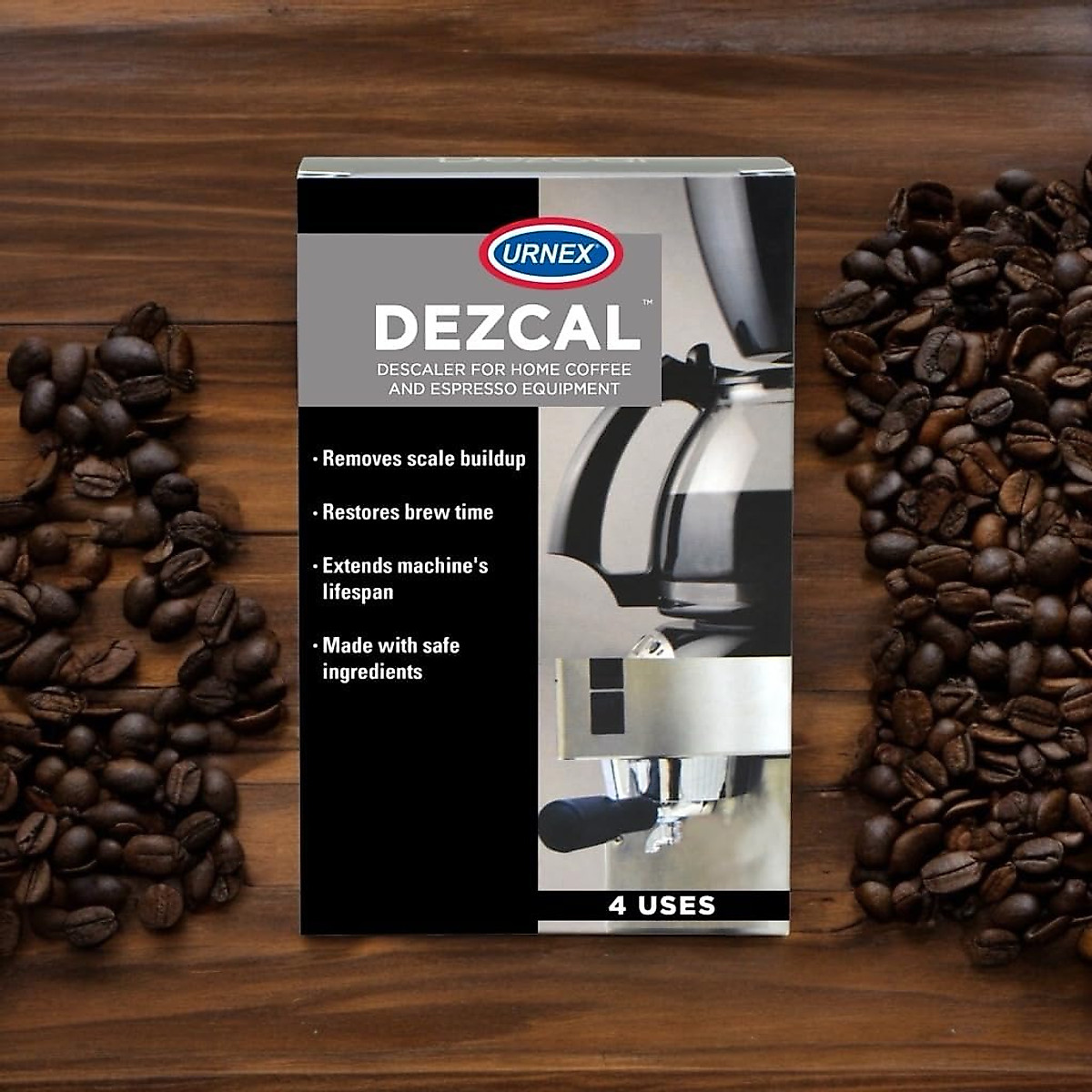 Descaling Powder Solution - 4 Uses - Activated Scale Remover for use with Keurig 1.0/2.0, Home Coffee and Espresso Machines, Kettles, Garment Steamers