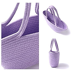 Women's Retro Mini Size Straw Handbags Woven Cotton Crohest Basket Purse Tote Bags by Handmade Girls purse Toddlers Handbag