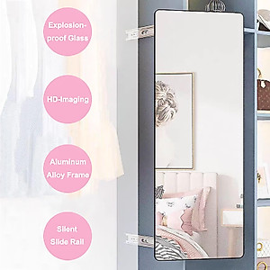 Hideaway Closet Mirror, Retractable Full Length Mirror, 51" x 16" Wall Mounted Mirror, Suitable for Bedroom, Locker Room, Cloakroom