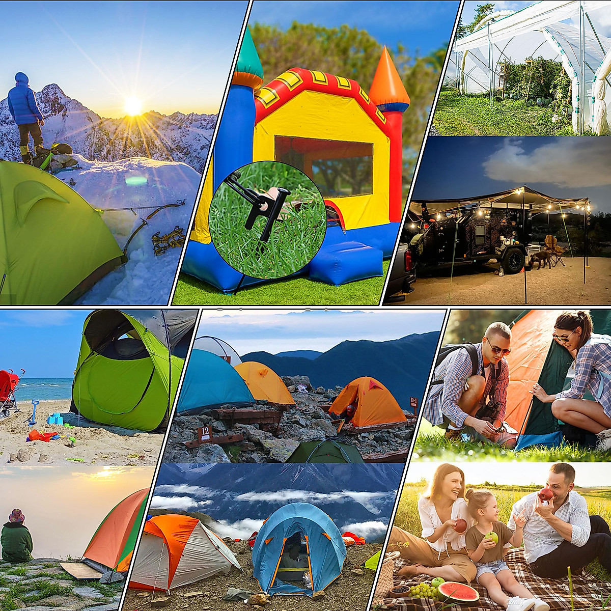 8 Pack Tent Stakes Heavy Duty Metal Tent Pegs for Camping Steel Tent Stakes 16 inch Unbreakable and Inflexible