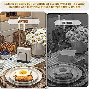 Napkin Holder for Table, Bamboo Iron Standing Napkin Dispenser for Kitchen Dining Table Farmhouse Cocktail Picnic Bar Rustic Wood Holders for Paper Mail Bills Suitable for All Dining Room Decors Black