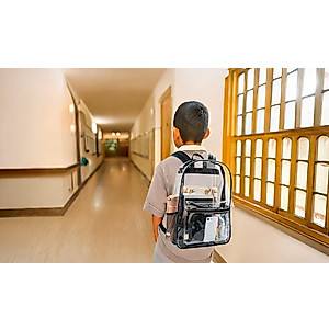 Trail maker Clear Backpack With Reinforced Straps & Front Accessory Pocket - Perfect for School, Security, & Sporting Events (Black) Medium