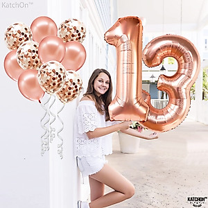 KatchOn, Rose Gold 13 Balloon Numbers - Giant, 40 Inch | 13th Birthday Decorations for Girls | 13 Rose Gold Balloons for 13 Birthday Decorations for Girls | Rose Gold Number 13 Balloons for Birthdays