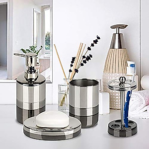 nu steel (Set of 4 Triune Bath Accessory Set in 3-Tone Shiny Gray Stainless Steel for Bathrooms & Vanity Spaces