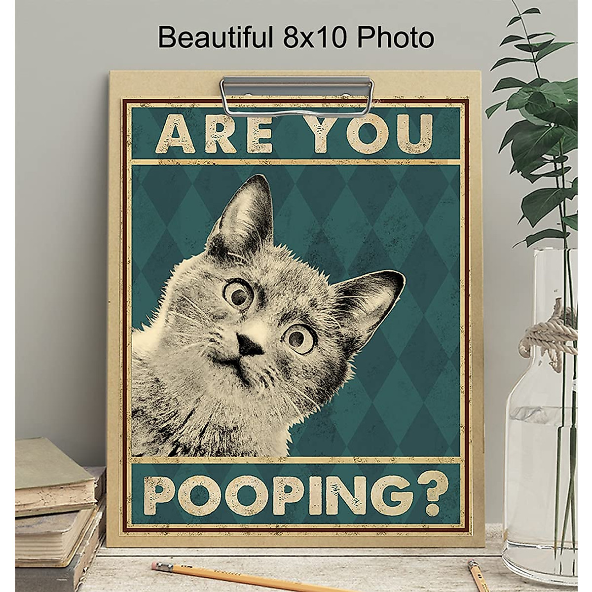 Funny Cat Bathroom Decor - Bathroom Wall Decor - Guest Bathroom Wall Art Pictures for Women, Men, Kids - Modern Bath Accessories - Cute Restroom Sign - Powder Room Decorations - Butt Napkins Poster