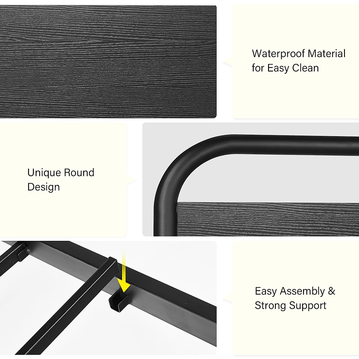 Catrimown Full Size Bed Frame with Wood Headboard, Metal Bed Frame with Under Bed Storage, Black Bed Frame with 20 LED Light Modes, Noise Free, No Box Spring Needed, Black