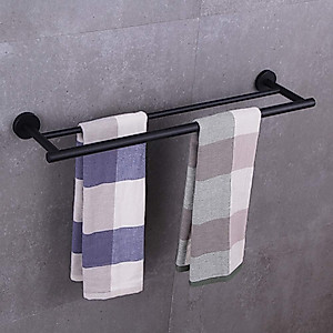 BEIGEEWY Double Bath Towel Bar 24-Inch Stainless Steel Towel Holder Modern Bathroom Accessories Wall Mounted, Matte Black