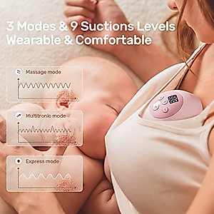 NCVI Wearable Breast Pump, Breast Pump Hands Free, Double Electric Breast Pump, Portable Breast Pump with 3 Modes & 9 Levels, Wireless Breast Pump, LCD Display, Rechargeable, 21/24mm Flanges, 1 Pack