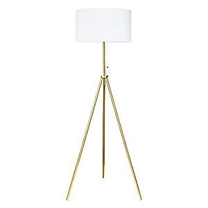 O’Bright Tripod Floor Lamp, Adjustable in Height, 100% Metal Body with Linen Drum Shade, E26 Socket, Bedside Lamp, Standing Light for Living Room, Bedroom, Office, Antique Brass