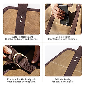 MYFIREPLACEDIRECT Waxed Canvas Log Carrier Tote Bag, Extra Large Durable Firewood Holder with Handles and Shoulder Strap, Heavy Duty Wood Carrying Bag for Fireplaces & Wood Stoves Khaki