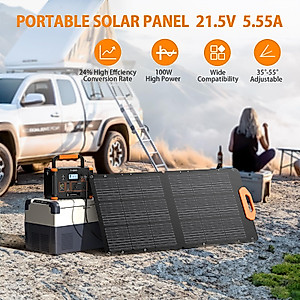 GRECELL 100W Solar Panel for Power Station Generator, 21.5V Portable Foldable Solar Panel with Fast Charger and Adjustable Kickstand Solar Cell Charger for Outdoor Camping RV Van Travel