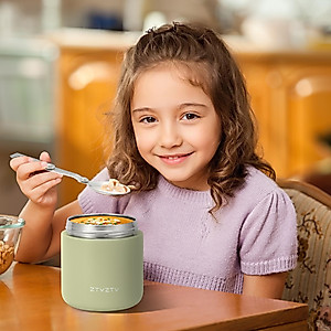 CJACJA Thermo for Hot Food Kids - 15.2 Oz, Insulated Food Jar for Soup, Width Mouth Stainless Steel Insulated Lunch Container with Folding Spoon, Black