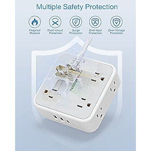 Ultra Thin Flat Extension Cord, Flat Plug Power Strip with USB C, 8 Widely Outlets, 3 USB Charger(1 USB C Port), 5 Ft, 900 Joules Surge Protector, Office Supplies, Travel, Dorm Room Essentials