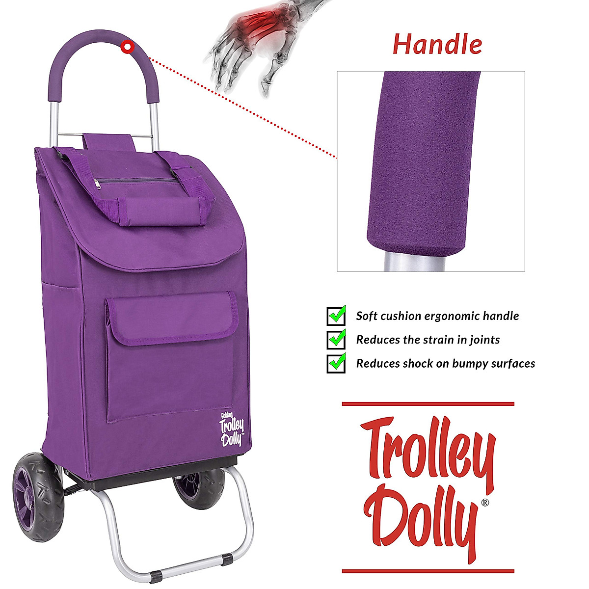 dbest products Trolley Dolly Purple Bungee Cord Bundle Foldable Shopping cart for Groceries with Wheels and Removable Bag and Rolling Personal Handtruck Standard, 1 Unit