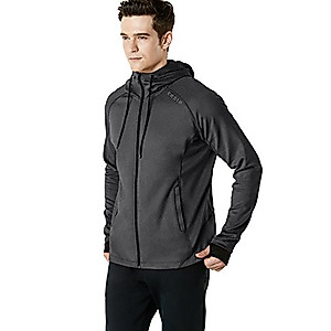 TSLA Men's Full Zip Up Hoodie Jacket, Long Sleeve Performance Training Hoodie, Lightweight Workout Running Track Jackets, Active Fullzip Jacket Grey, Small