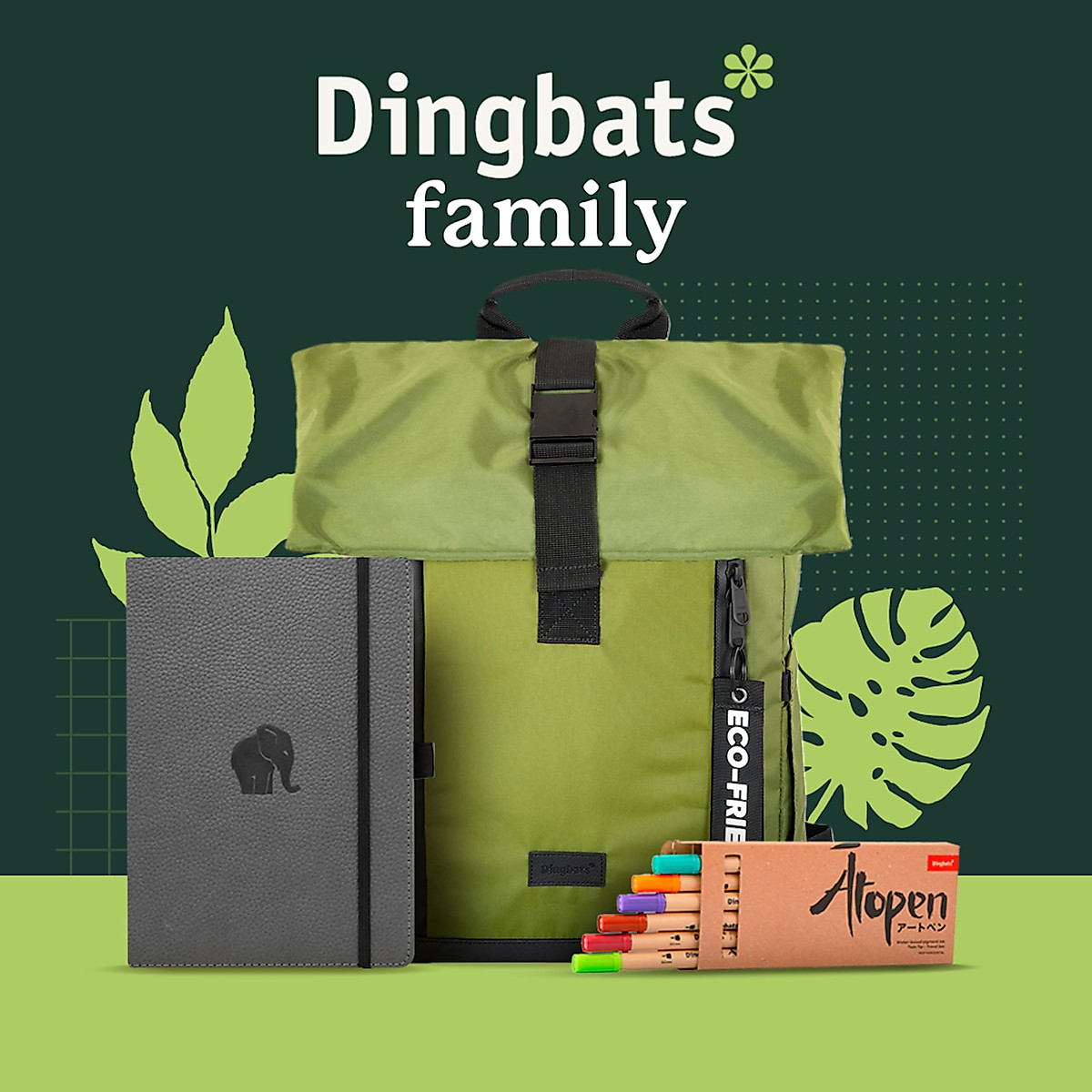 Dingbats* - Roll Top Backpack - 25L Rucksack - Made from Recycled PET Bottles, Padded Shoulder Straps, Metal Buckles - Ideal Laptop Backpack, Fits 15" Laptop - Durable, Aesthetic - Volcano
