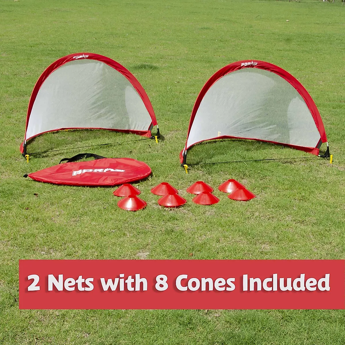 porayhut Pop up Soccer Net Soccer Goal for Kid Easy-up,Set of 2,Portable 210D Oxford with 8 Field Marker Cones & Extra Stakes,Fun for Backyard and Soccer Training Net