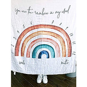 Organic Rainbow Baby Monthly Milestone Blanket Newborn Boy Girl Unisex Neutral| Boho Vintage Rainbow Baby Monthly Picture Blanket| Baby Growth Photography Background Prop