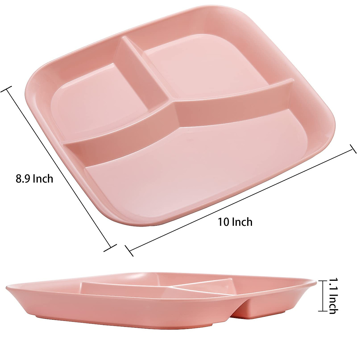 Nicunom 8 Pack Unbreakable Divided Plates, 10 Inch Portion Control Plates, Reusable 3-Compartment Dinner Plate For for Healthy Eating & Bariatric Diet, Microwave And Dishwasher Safe