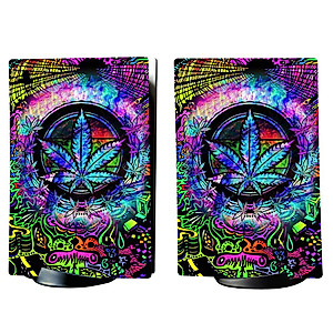 PlayVital Psychedelic Leaf Full Set Skin Decal for ps5 Console Digital Edition, Sticker Vinyl Decal Cover for ps5 Controller & Charging Station & Headset & Media Remote