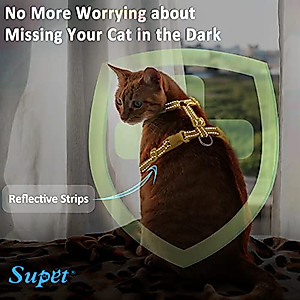 Supet Cat Harness and Leash Escape Proof, Adjustable Breathable Cat Vest Harness with Reflective Trim, Cat Leash and Harness Set for Large Small Cats Kittens Puppies