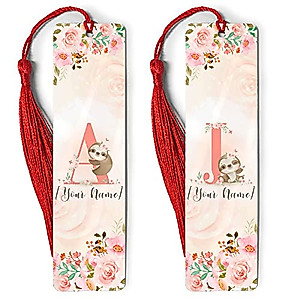 Personalized Bookmark Custom Sloth Lover Monogram Initial Bookmarks with Name Customized Metal Markers Ruler Ornament Gifts for Women Men Book Lovers Readers On Birthday Christmas