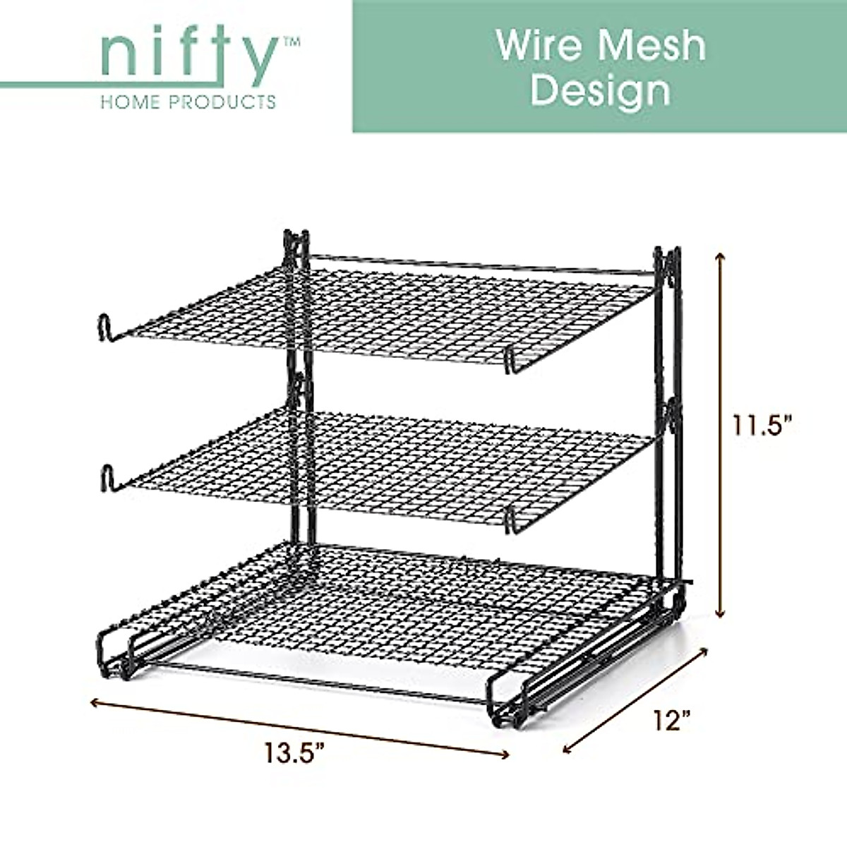 Nifty 3-Tier Cooling Rack – Non-Stick Coating, Wire Mesh Design, Dishwasher Safe, Collapsible Kitchen Countertop Organizer, Use for Baking Cookies, Cakes, Pies