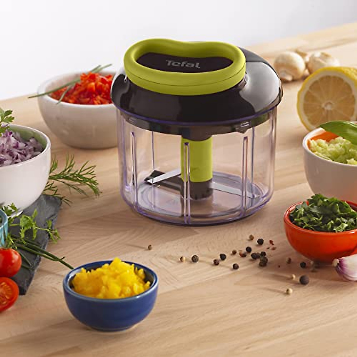 Tefal K13210 Black, Green, Transparent Manual Food Chopper (Black, Green, Transparent, Stainless Steel, 0.9 L, China, 850 g, 140 mm)