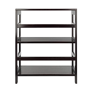 Winsome Wood Leo Wood 3 Tier Shelf with 3 Rattan Baskets - 1 large; 2 small in Espresso Finish