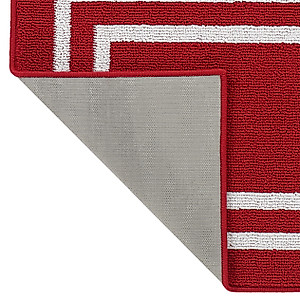 Nautica Runner Rug | Indoor Carpet for Entryway & Hallway Rug| Non-Slip and Non-Skid Entry and Kitchen Door Mat| Machine Washable Low Profile Floor Mat | 26" x 72"| Double Border Red and White