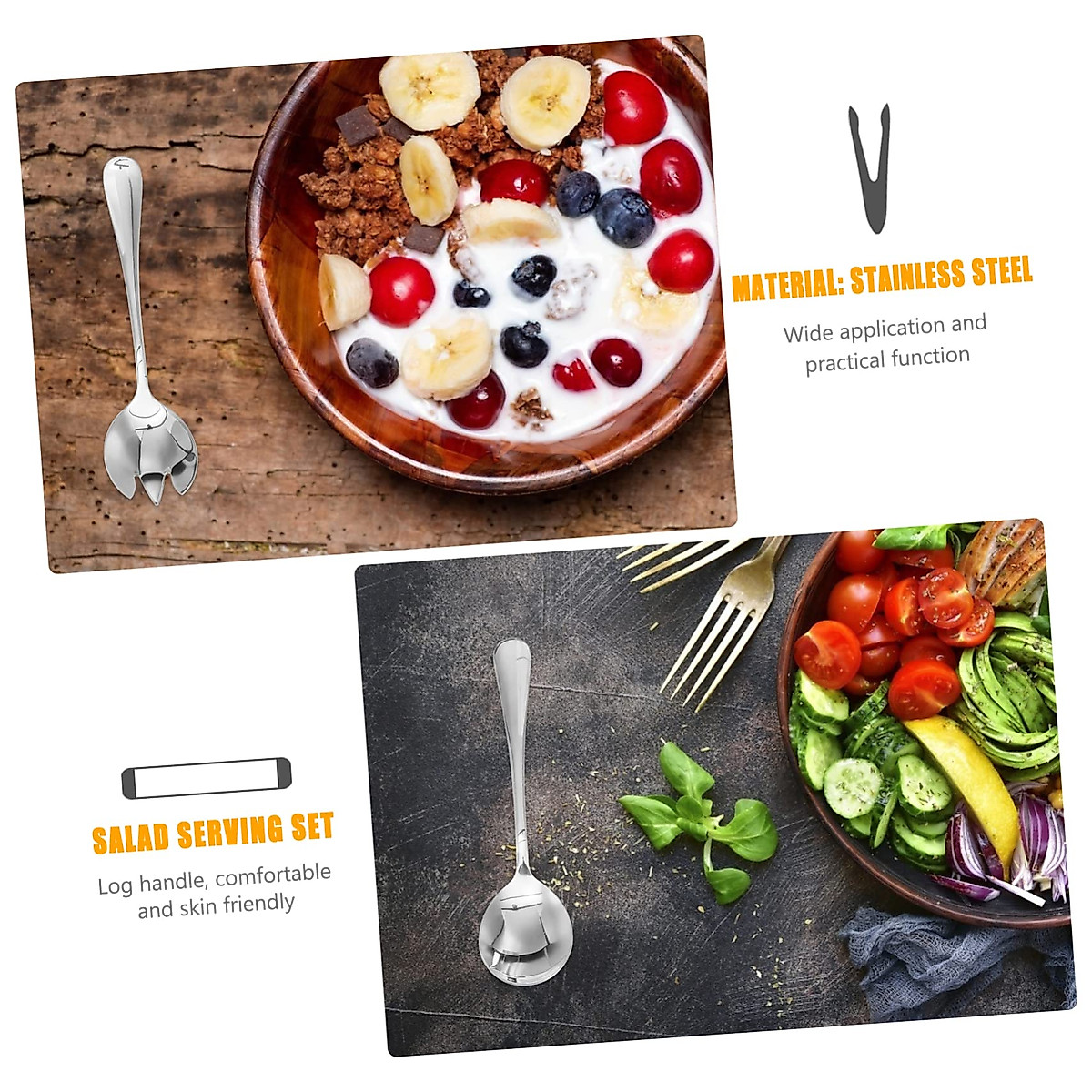 HOMSFOU Salad Spoons 2pcs s Serving Forks Appetizer Fork Salad Spoon Serving Spoon Salad Serving Utensils Korean Spoon Stainless Steel Fork Spoon Salad Fork European Style Ice Cream Child