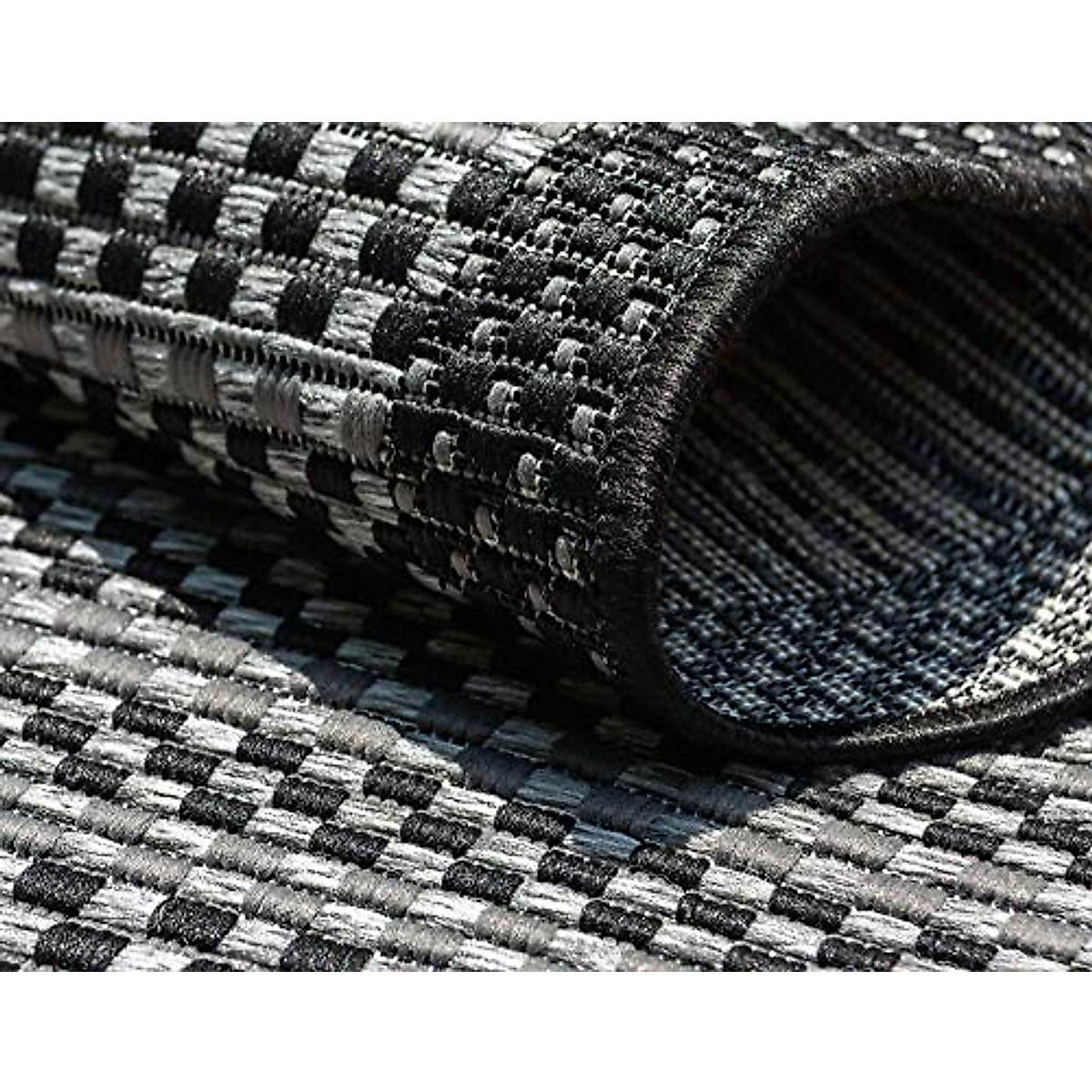 Unique Loom Outdoor Border Collection Area Rug - Checkered (9' x 12' Rectangle, Gray/ Black)