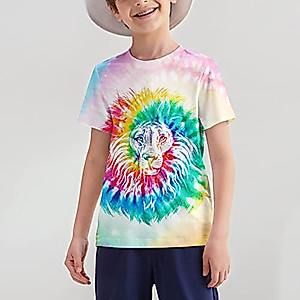 Hgvoetty Boys Colorful Shirt Unisex 3D Tie Dye T-Shirts for Girls Animal Top Tees for Kids 8-10 Years
