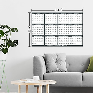 2023 Yearly Wall Calendar - 2023 Dry Erase Wall Calendar, Yearly Wall Calendar 2023 with Julian Date, 34.6" x 22.9" Full Year Wall Calendar, Jan. 2023 - Dec. 2023, Large, Wet & Dry Erase Laminated, Vertical/Horizontal, Reversible - Classic Grey
