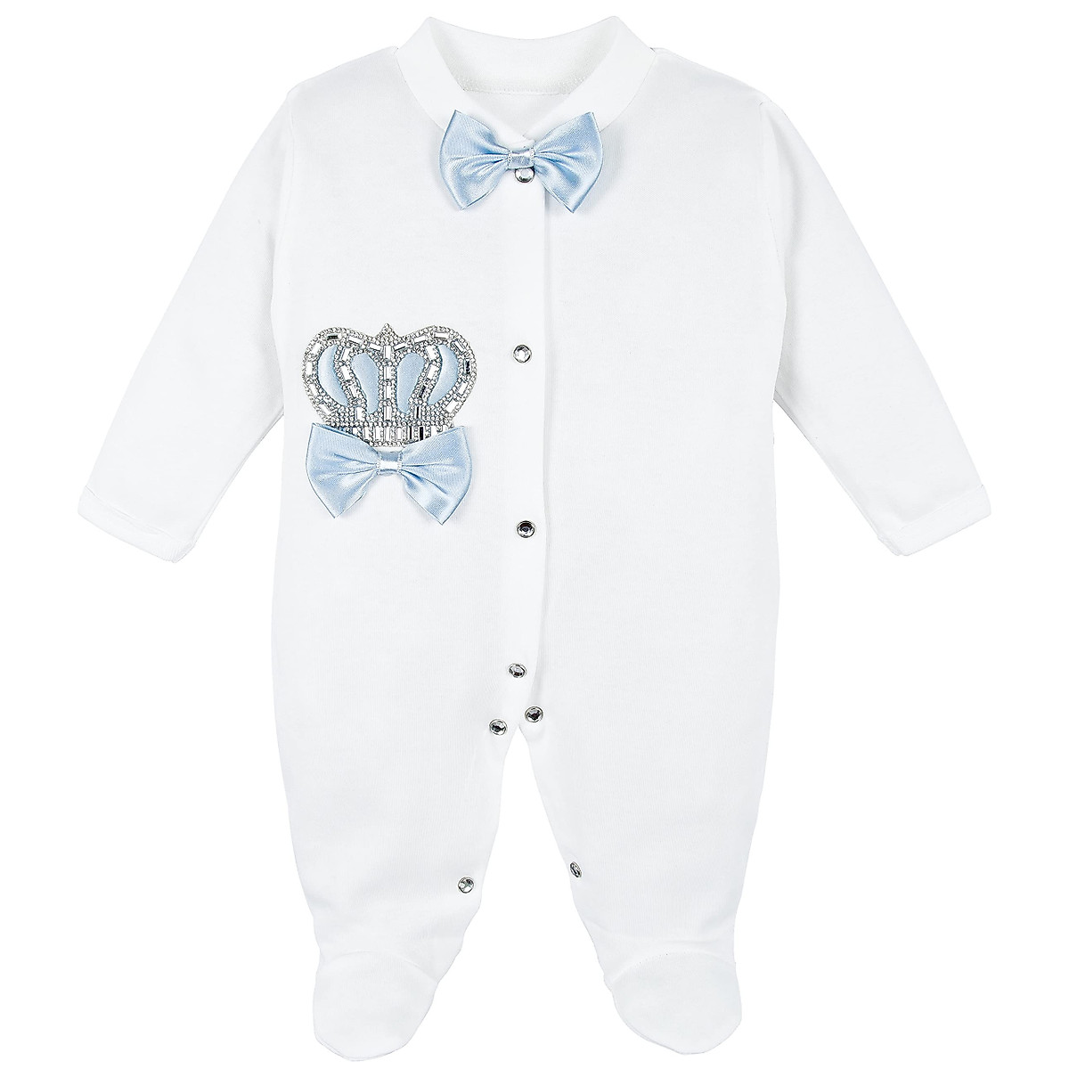 Lilax Baby Boy Jewels Crown Tuxedo Outfit Layette 5 Piece Gift Set 0-3 Months Blue